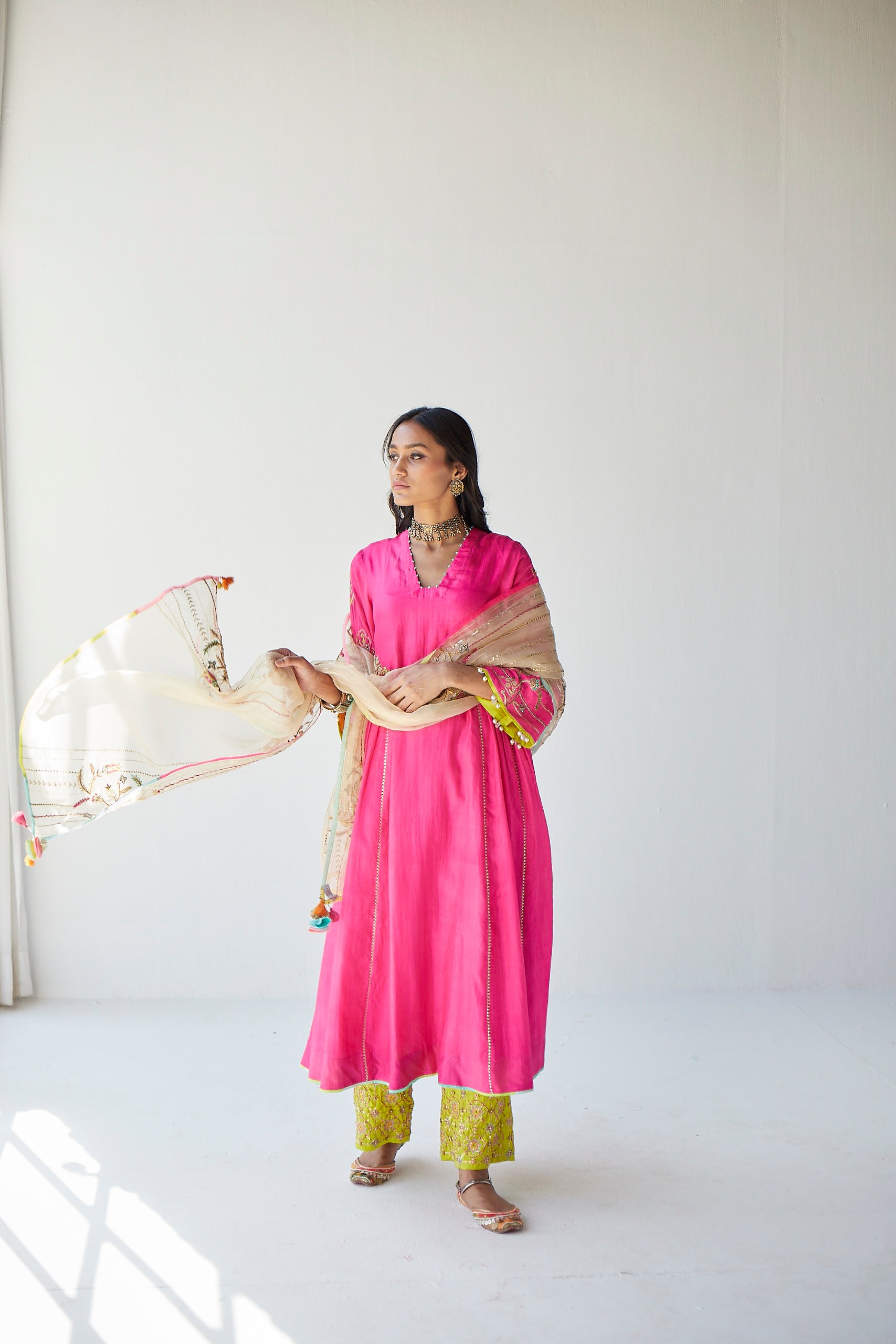 Hot Pink Side Kali Kurta Set – Raji Ramniq