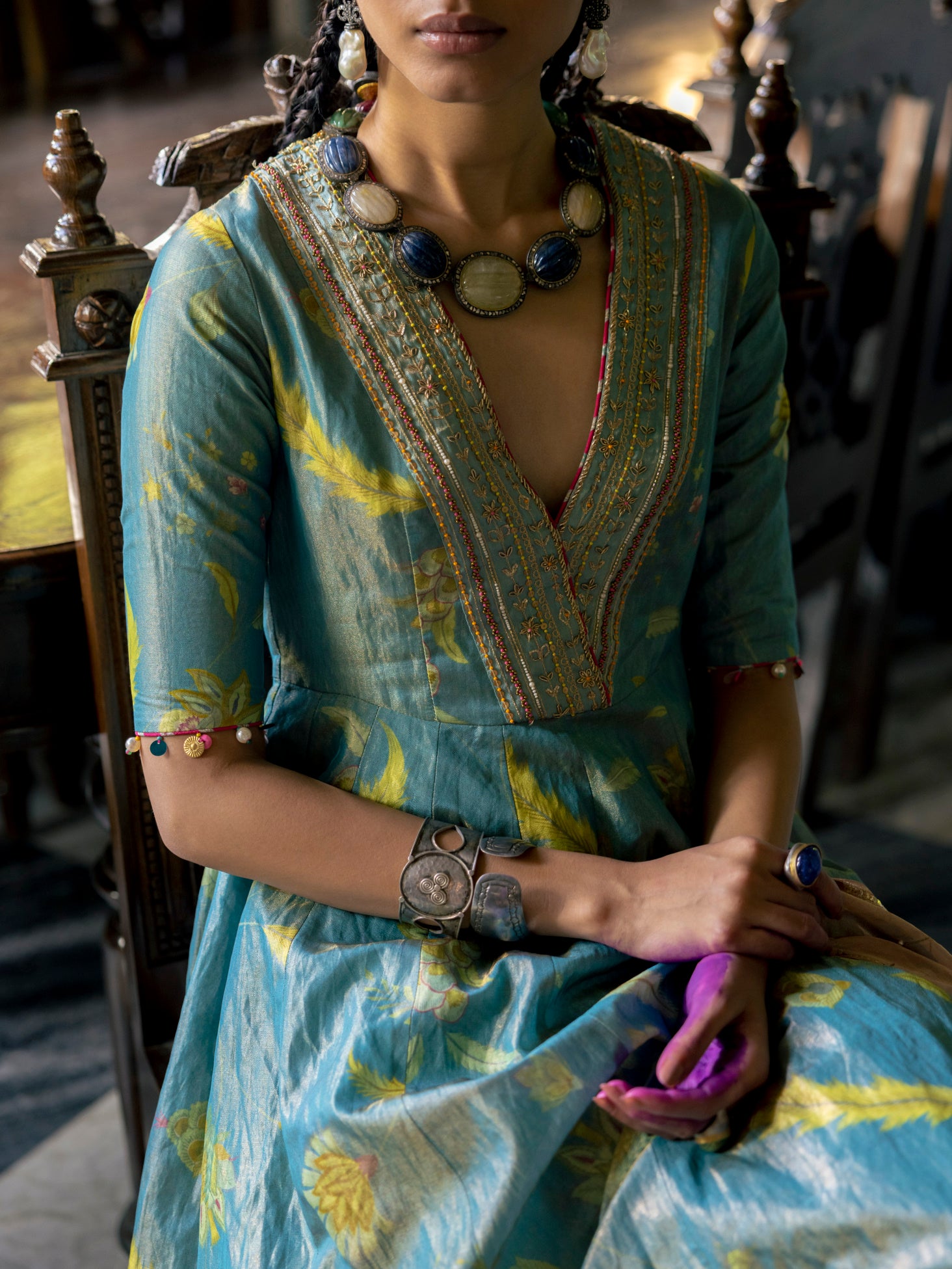 Fariba Moonlight Printed Sagrika Ghatge Khan Tissue Anarkali Set – Raji Ramniq