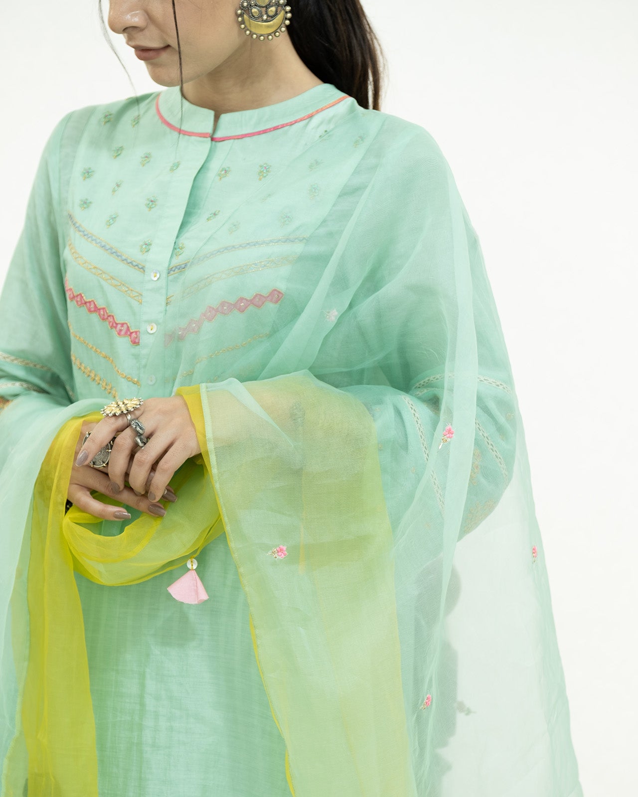 Gulnaaz Yoke Back Pleat Kurta | Sea Green Kurta For Women – Raji Ramniq