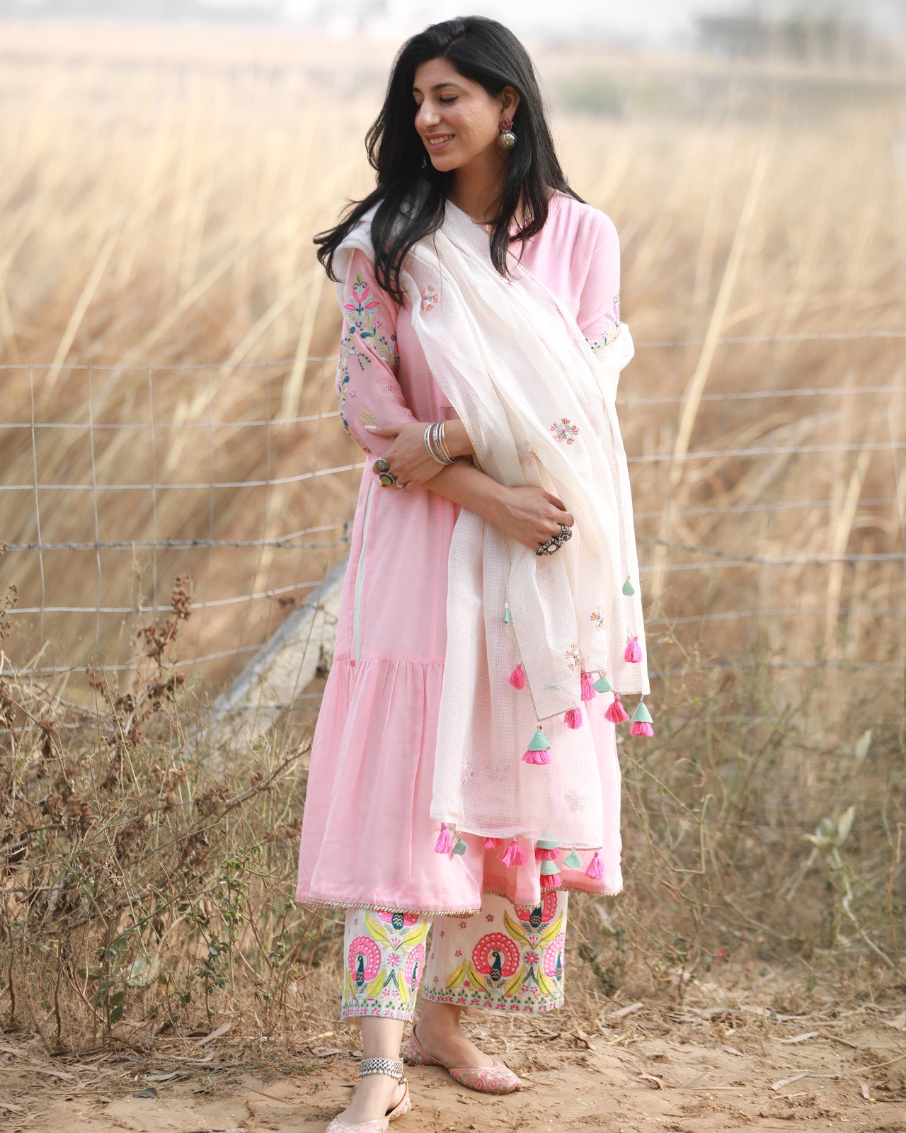 Bagh Pastel Pink Front Panel Puckering Set – Raji Ramniq