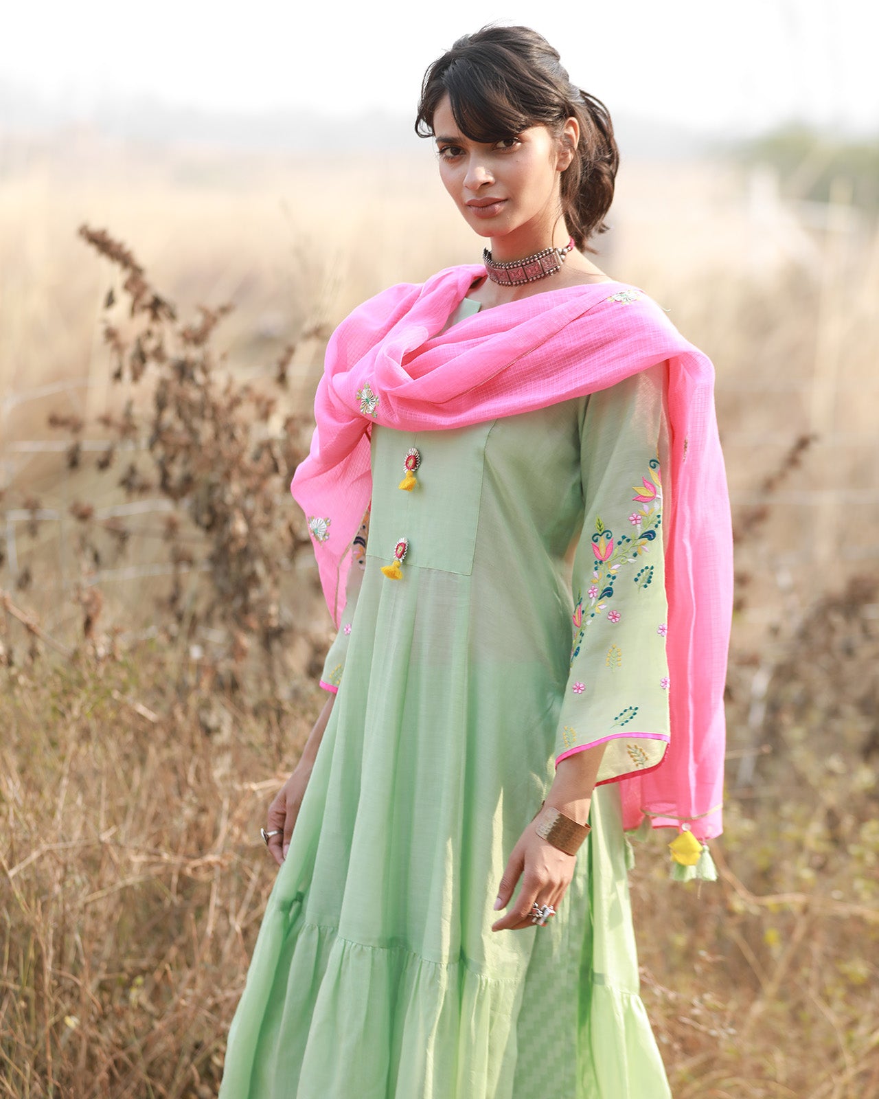 Bagh Mint Green Front Panel Puckering Set – Raji Ramniq