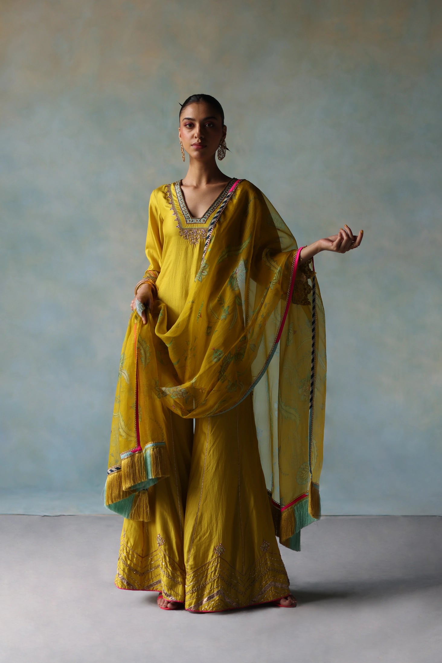 Gul Lime Yellow Silk Sharara Set – rajiramniq